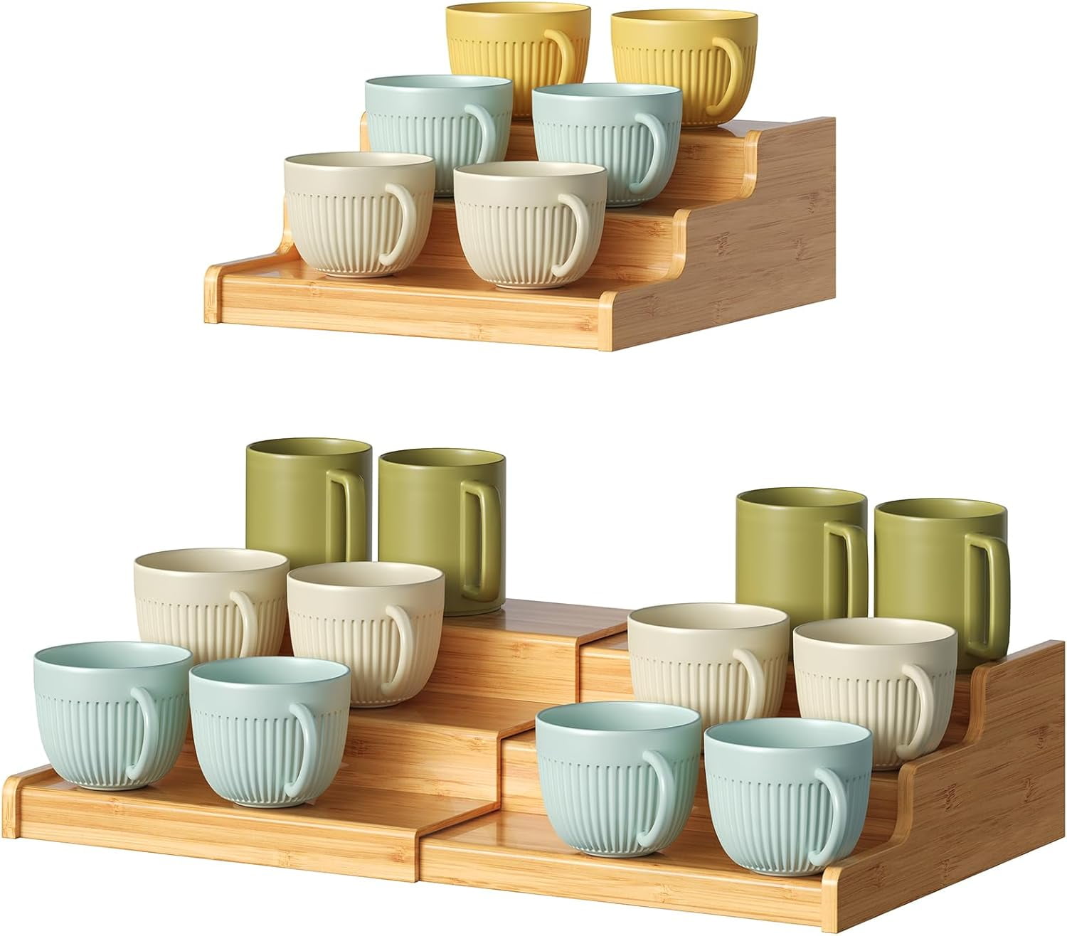 3-Tier Expandable Bamboo Mug Holder For Countertop Coffee Cup Holder ...