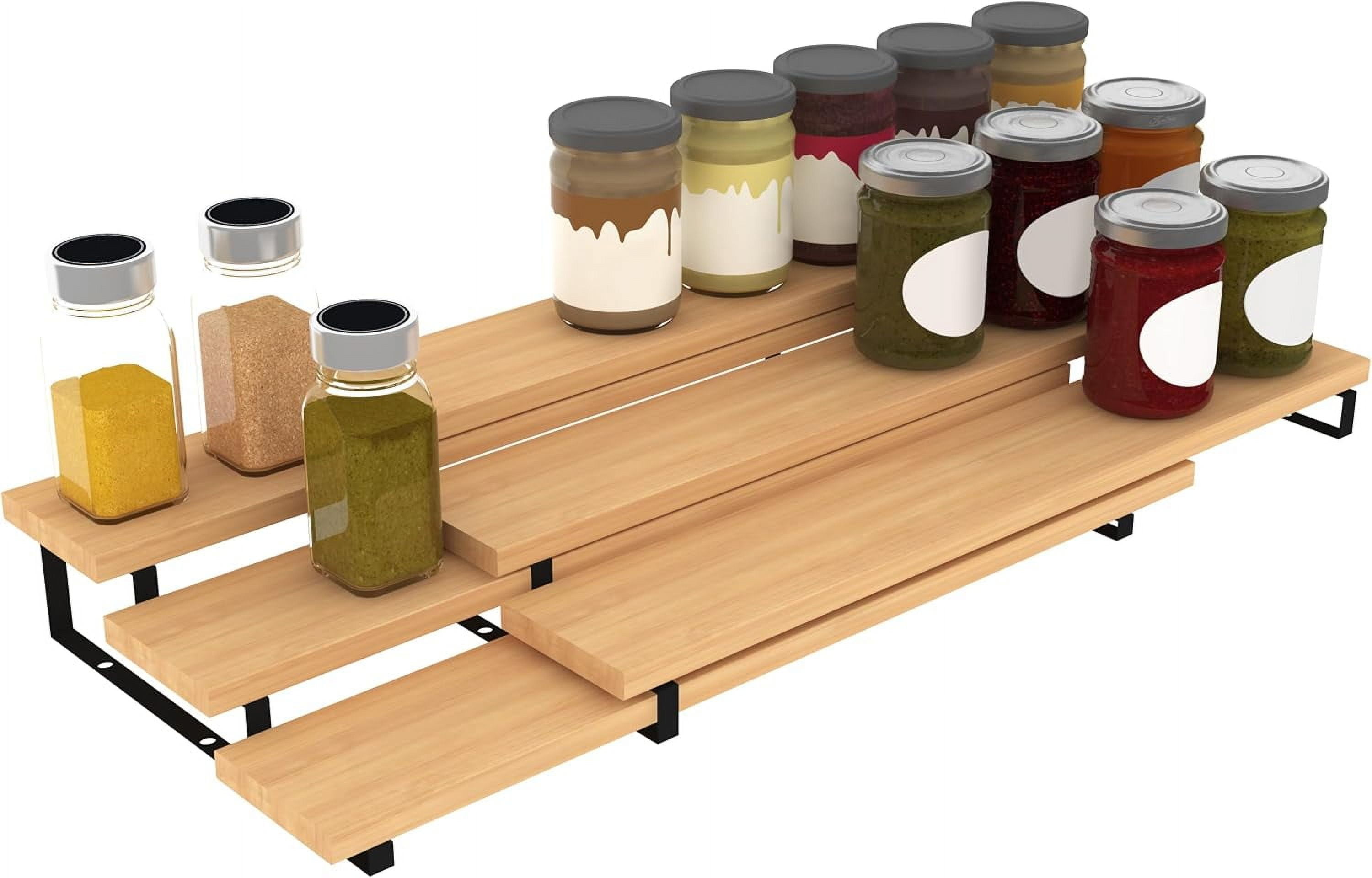 3 Tier Expandable Bamboo Spice Rack Cabinet Step Shelf Organizer for ...