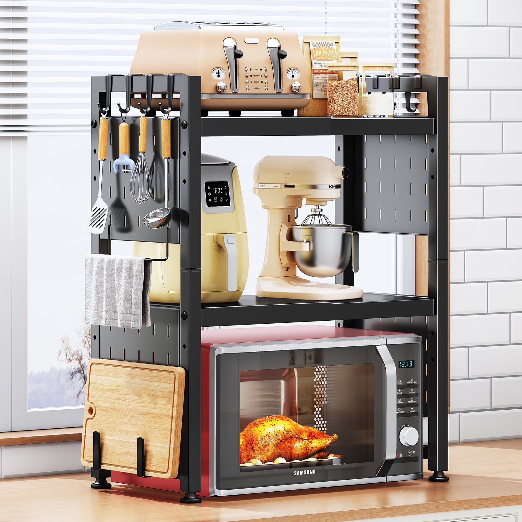 Free Shipping! 3-Tier Expandable Carbon Steel Microwave Oven Stand ...