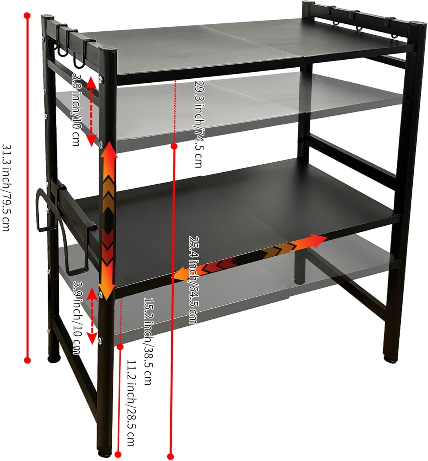 3-Tier Expandable Microwave Oven Rack - Heavy Duty Carbon Steel Kitchen ...