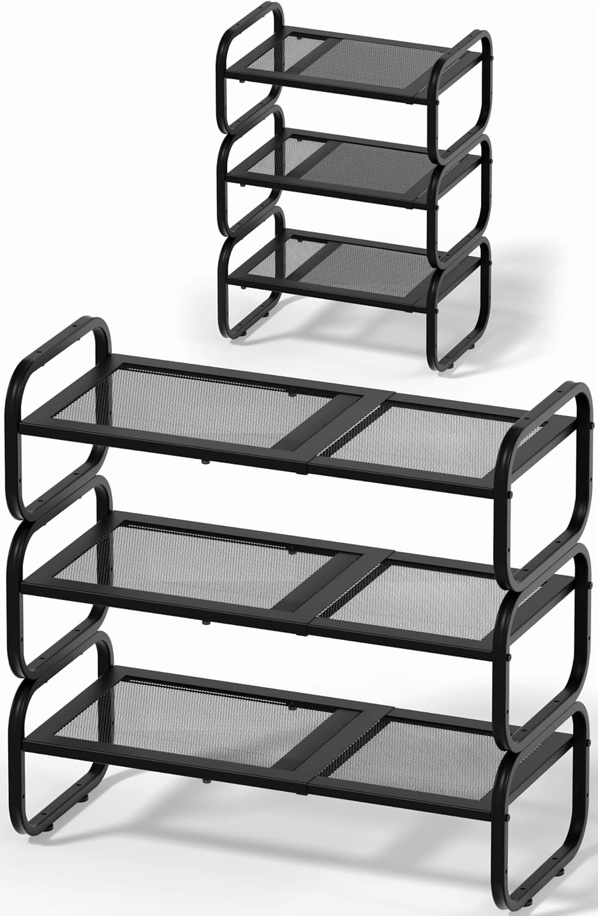3 Tier Expandable Shoe Rack Adjustable Metal Shelf Storage Stackable ...