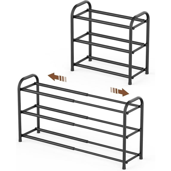 3-Tier Expandable Shoe Rack, Adjustable Shoe Shelf Storage Organizer ...