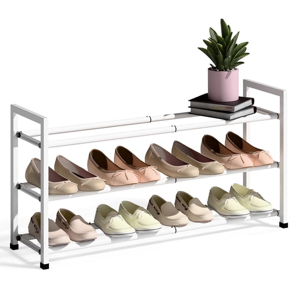 3-Tier Expandable Shoe Rack for Closet, Adjustable 18"-33" Shoe ...