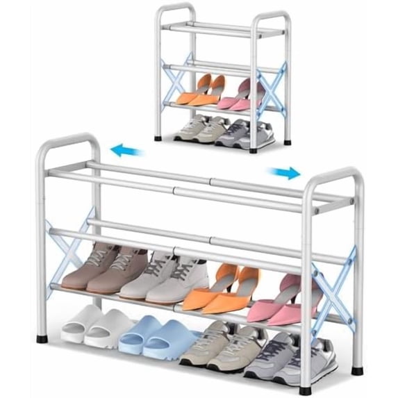 3-Tier Expandable Shoe Rack for Closet Floor, X-Frame Metal Small Shoe ...