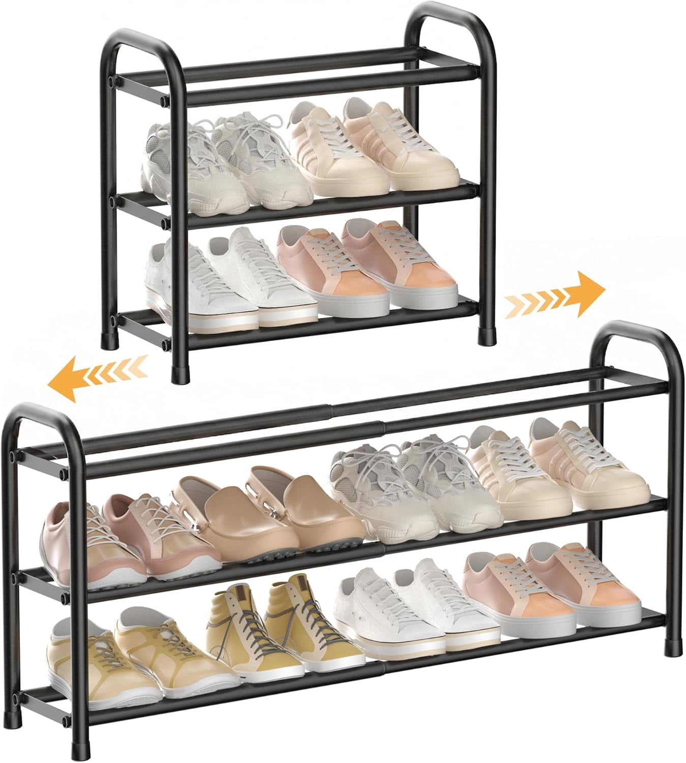 3 Tier Expandable Shoe Rack for Closet, Free Standing Metal Shelf ...