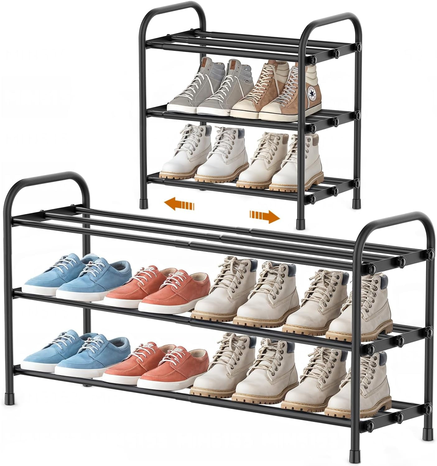 3-Tier Expandable Shoe Rack, Stackable and Adjustable Shoes Organizer ...