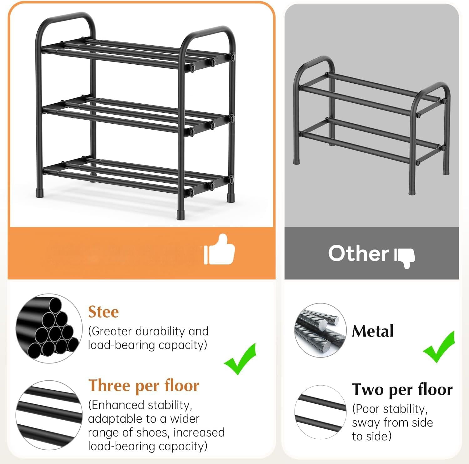 3-Tier Expandable Shoe Rack, Stackable and Adjustable Shoes Organizer ...