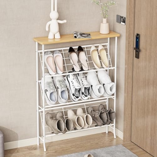3 Tier Expandable Shoe Rack -Stackable - Natural Wood and Chrome ...