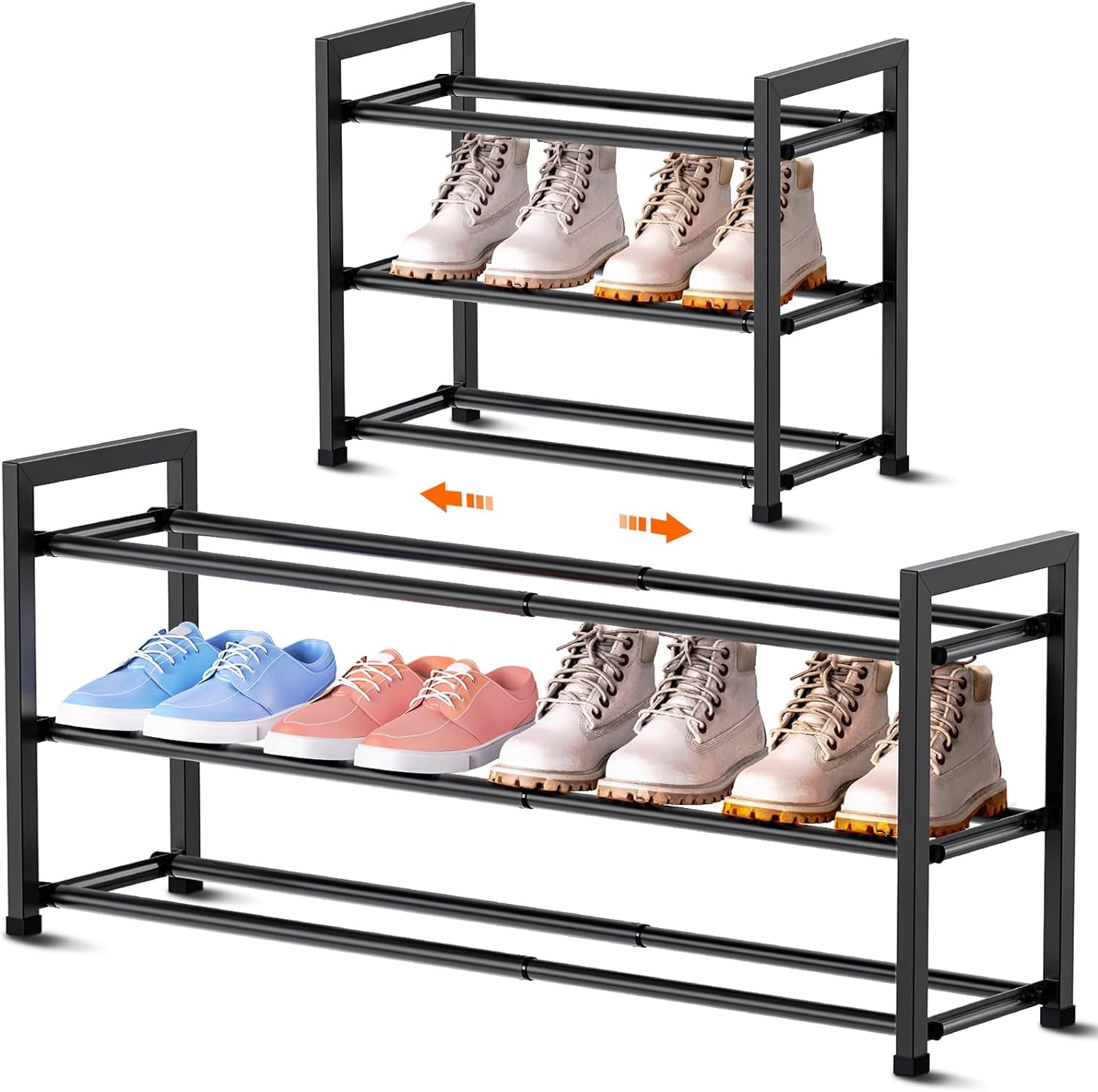 3-Tier Expandable Shoe Rack for Closet, 18“-33” Adjustable Shoe Rack ...