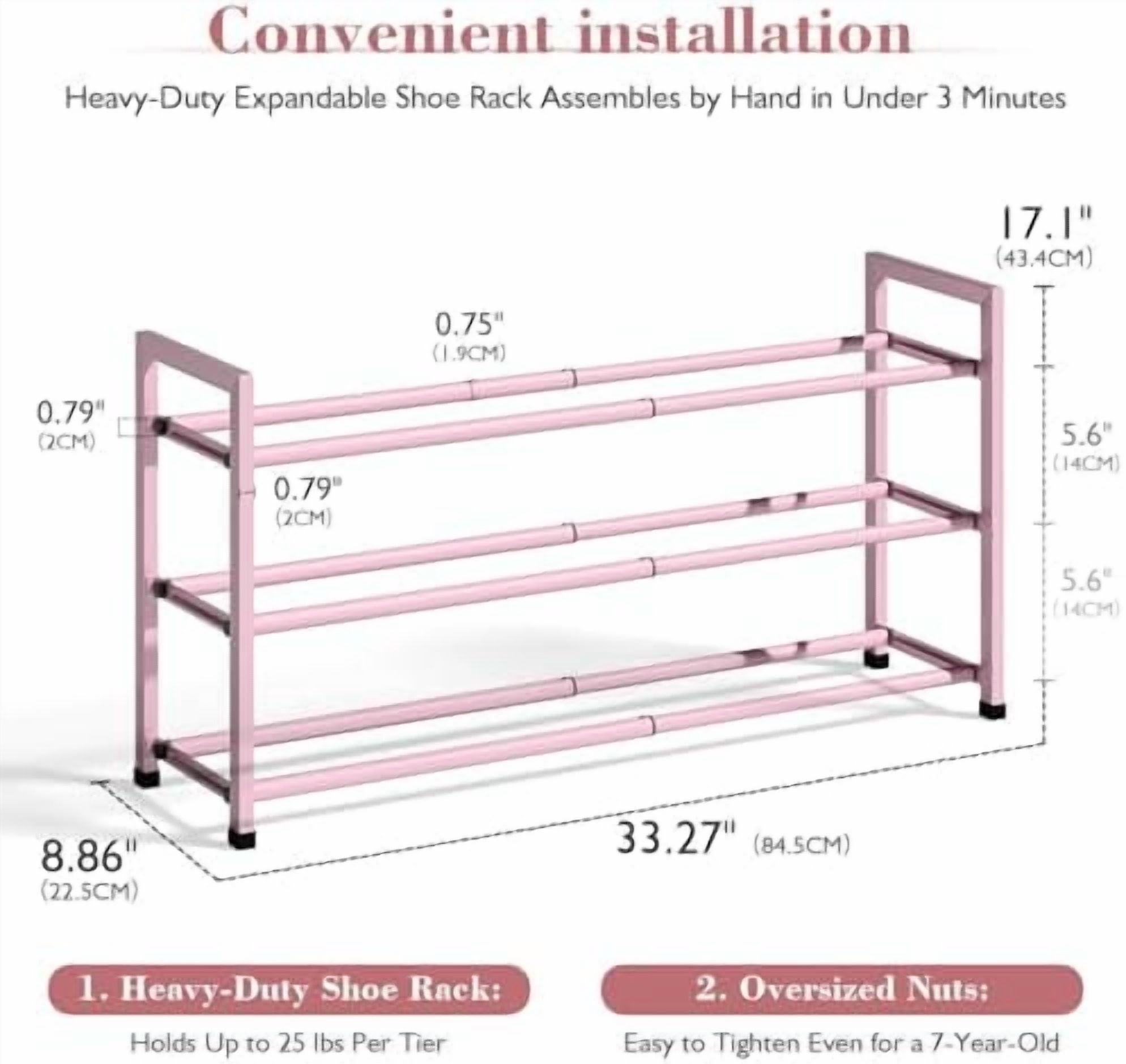 3-Tier Expandable Shoe Rack for Closet, 18“-33” Adjustable Shoe Rack ...