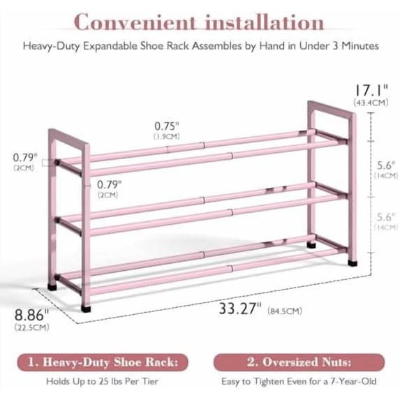 3-Tier Expandable Shoe Rack for Closet, 18“-33” Adjustable Shoe Rack ...