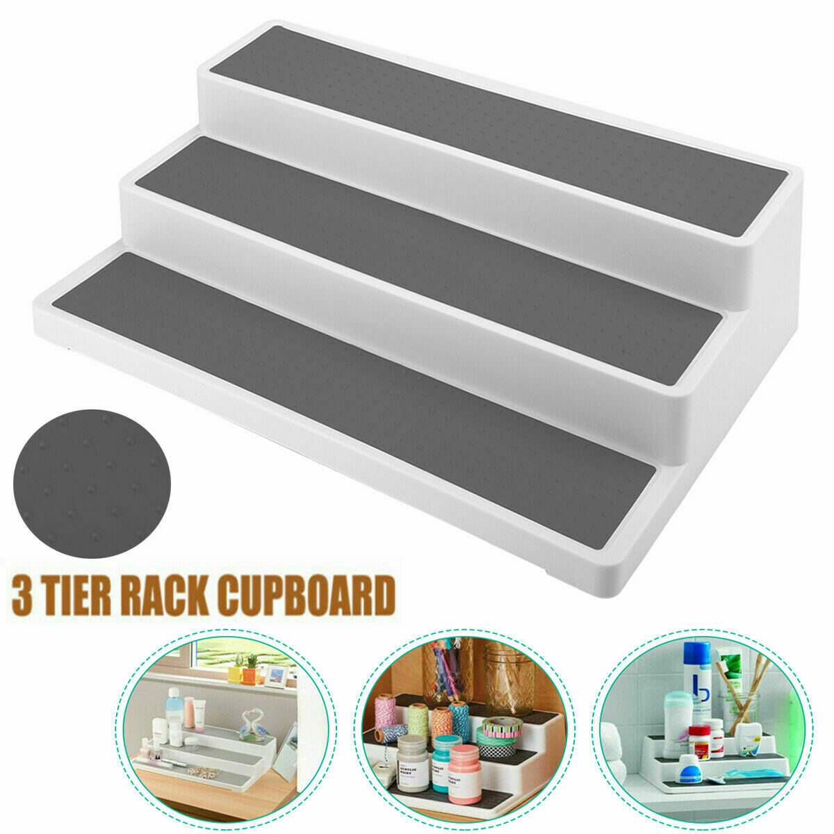 3-Tier Expandable Spice Rack, Plastic Spice Rack Organizer for Cabinet ...