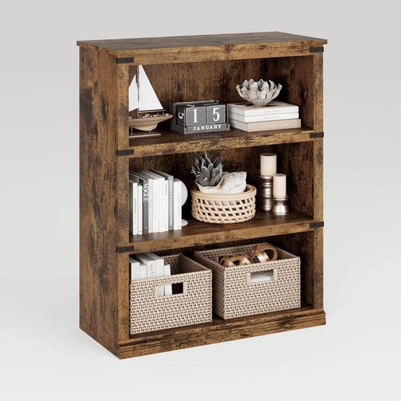 3 Tier Farmhouse Bookcase, 40" Tall Bookshelf with Storage, Wooden ...