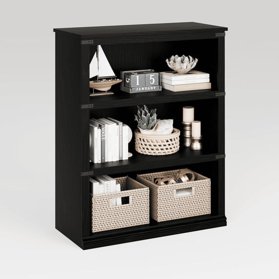 3 Tier Farmhouse Bookcase, 40" Tall Bookshelf with Storage, Wooden ...