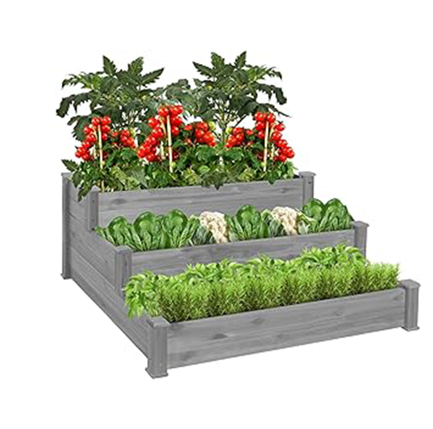 3-Tier Fir Wood Raised Garden Bed Planter Kit 4x4ft for Plants, Herbs ...