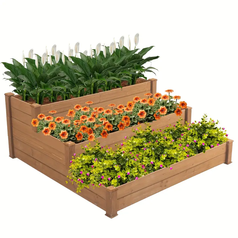 3 Tier Fir Wood Raised Garden Bed Planter Kit For Plants Herbs