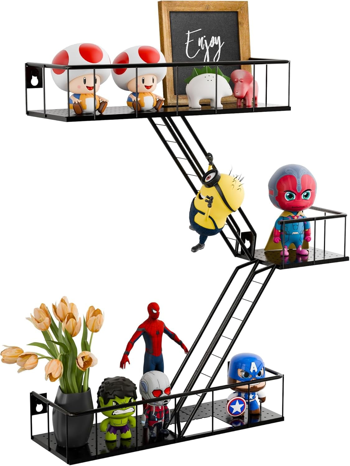 3-Tier Fire Escape Wall Shelf, Easy To Install Ladder Shelf for Figures ...