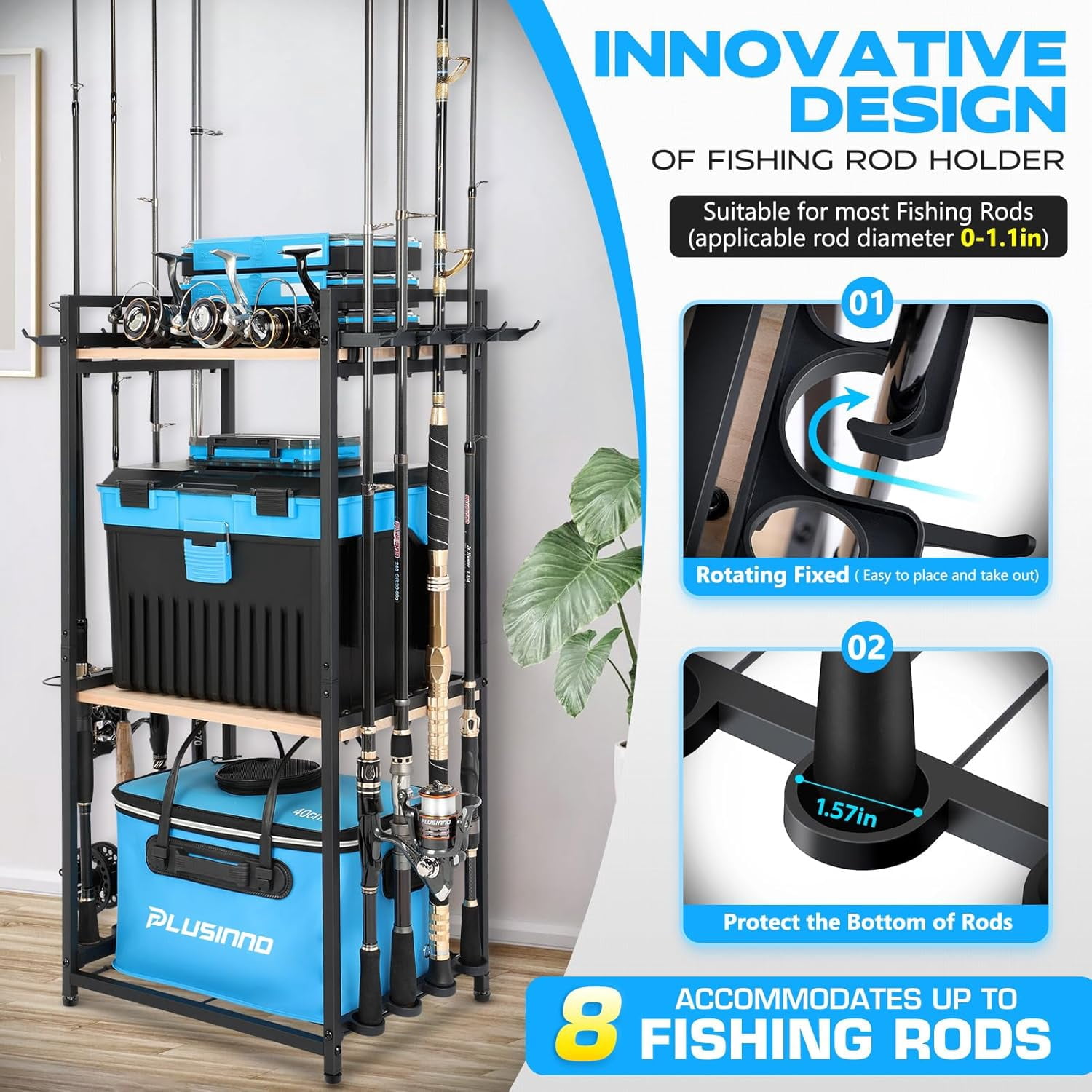 3 Tier Fishing Rod Holder - Fishing Pole Holders for Garage, Fishing ...