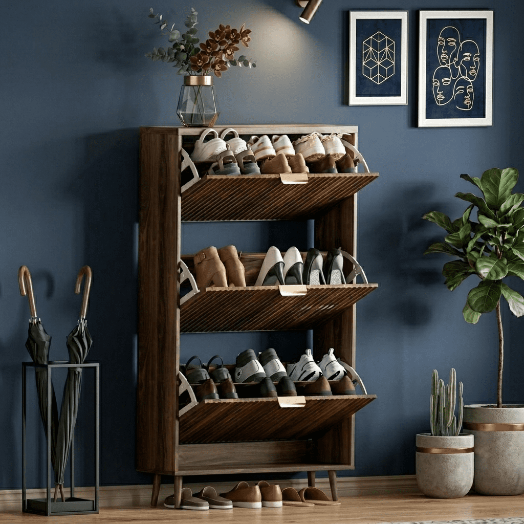 3-Tier Flip-Down Shoe Storage Cabinet, Modern Wood Shoe Organizer with ...
