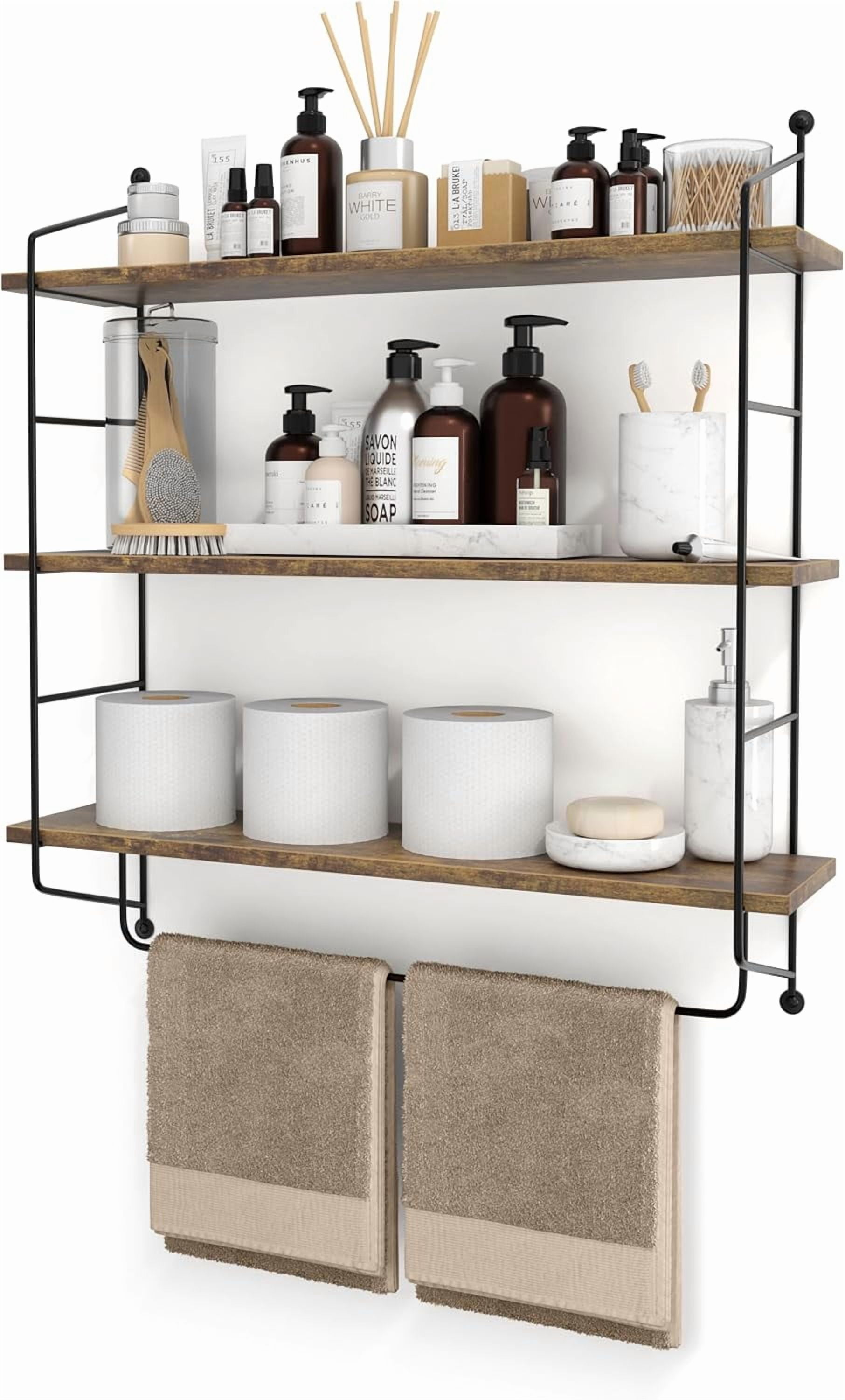 3-Tier Floating Bathroom Shelves for Wall - Wood Wall Storage for ...