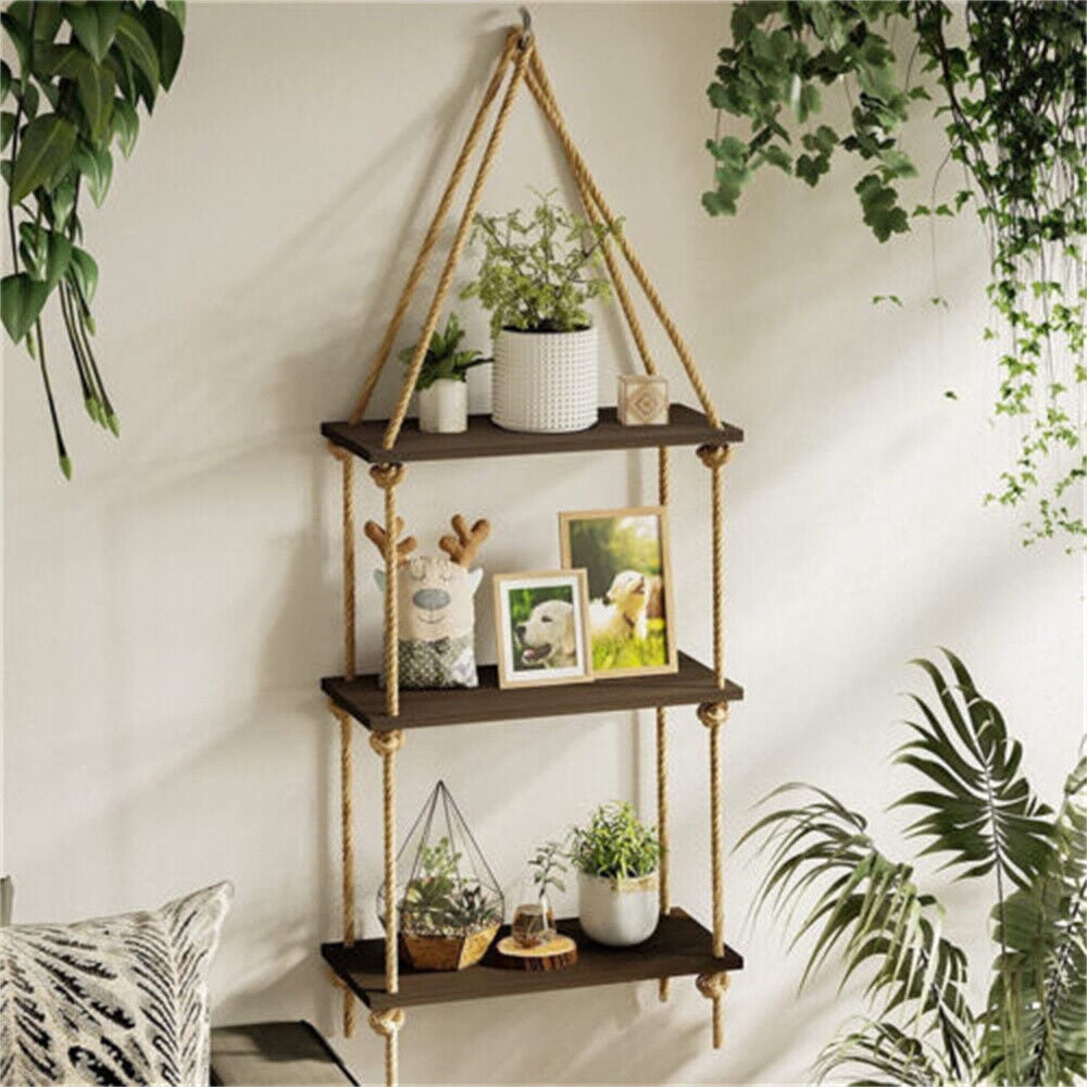 3-Tier Floating Shelves Wall Mounted Rustic Wood Wall Storage Shelves ...