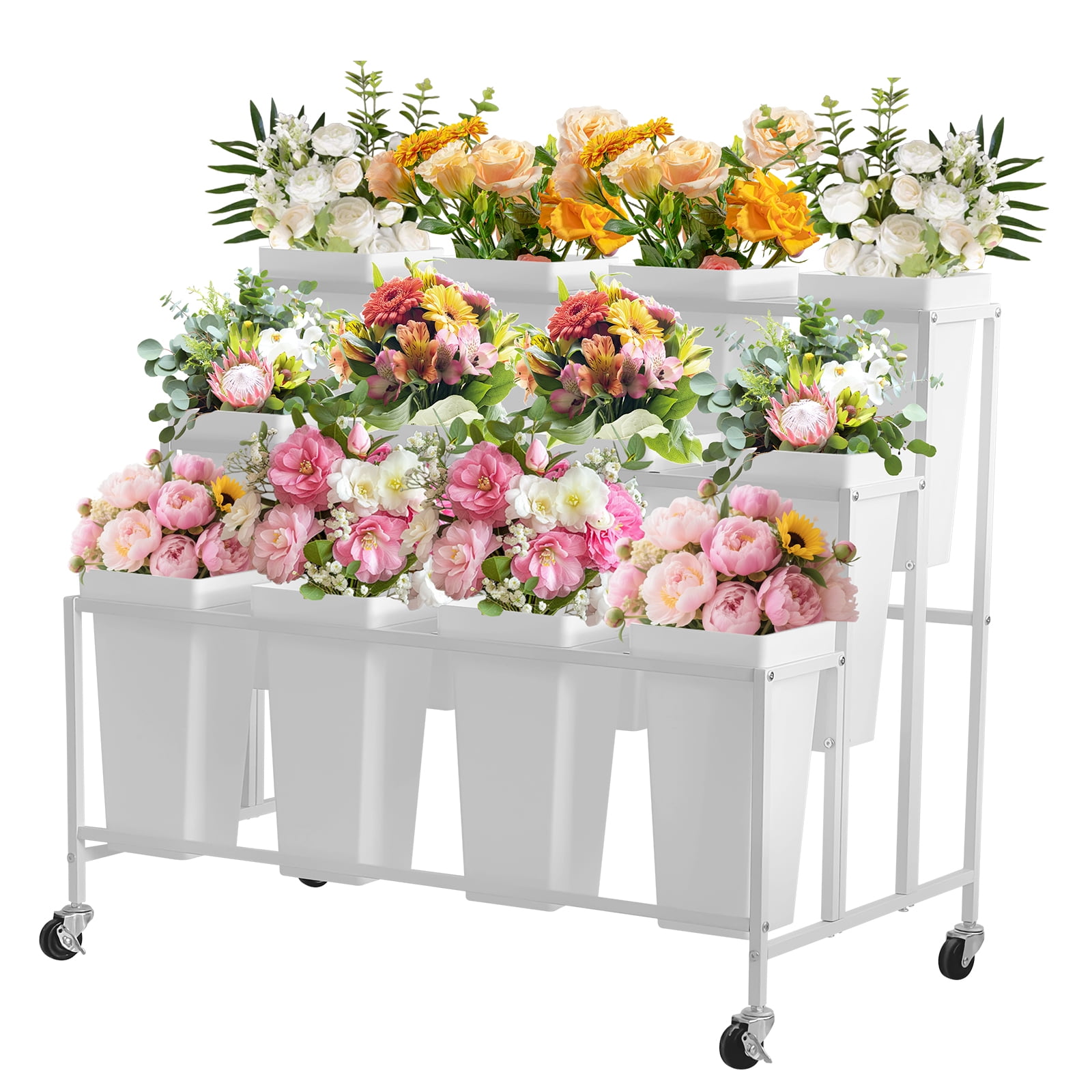 3-Tier Flower Cart Display Stand – Heavy-Duty Movable Plant Shelf with ...