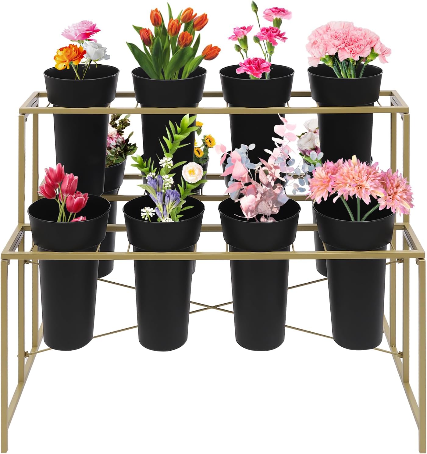 3 Tier Flower Display Stand with 12 Buckets, Metal Flower Display Stand ...