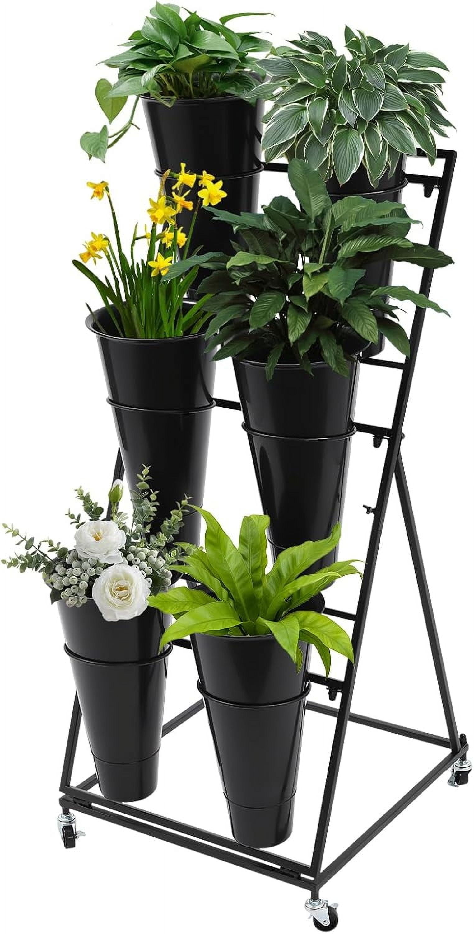 3 Tier Flower Display Stand with 6 Buckets Flower Cart Display Stand ...