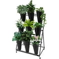 3-Tier Flower Display Stand with 9 Buckets, Black Iron Plant Stand with ...