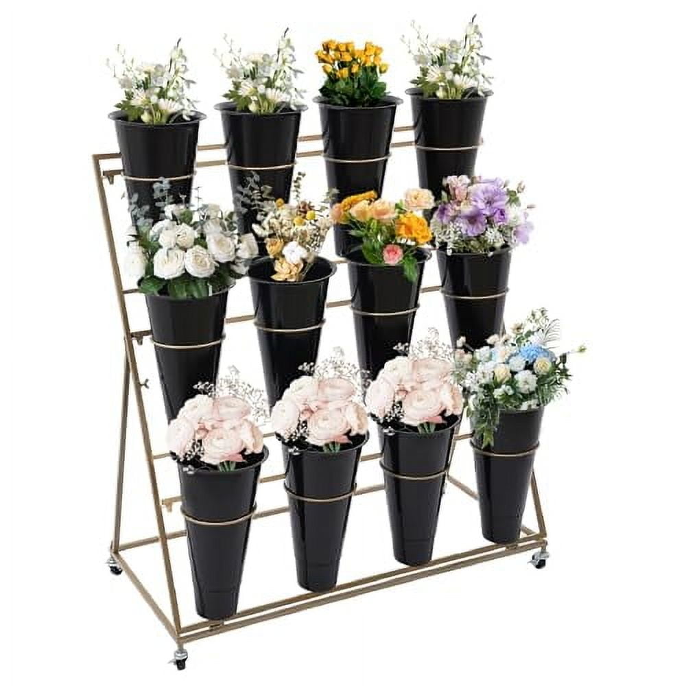3 Tier Flower Display Stand with Buckets 12 Flower Cart Display Stand ...