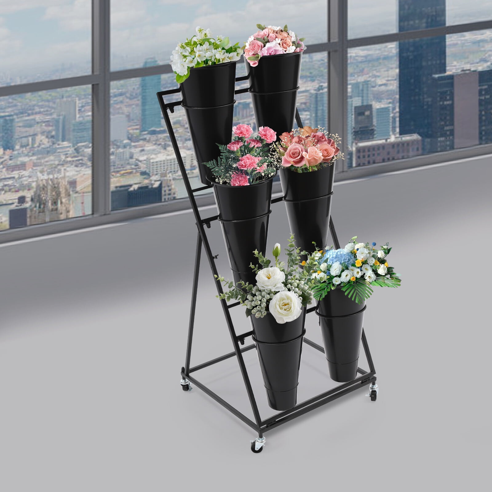 3-Tier Flower Display Stand Flower Display Stand with 6 Pieces Buckets ...