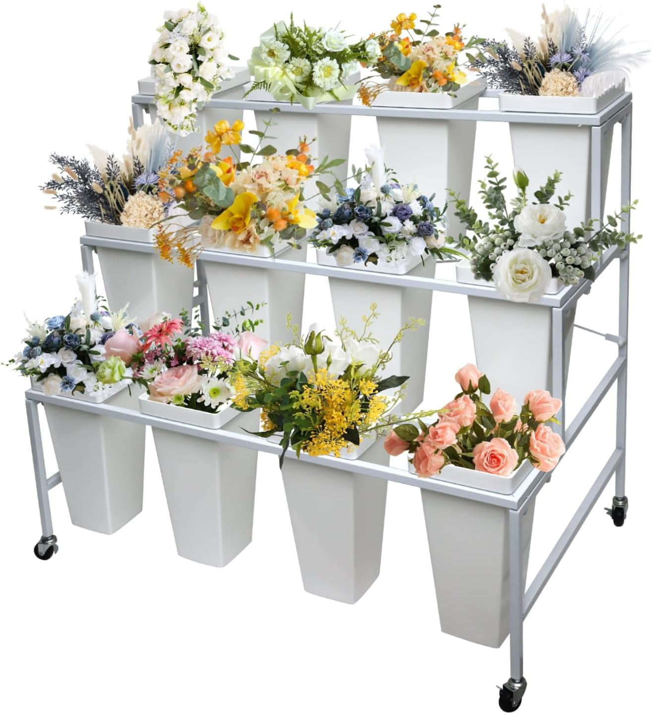 3 Tier Flower Display Stand, Heavy Duty Flower Stand, Moving Plant Cart ...