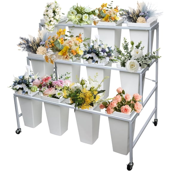 3 Tier Flower Display Stand, Heavy Duty Flower Stand, Moving Plant Cart ...