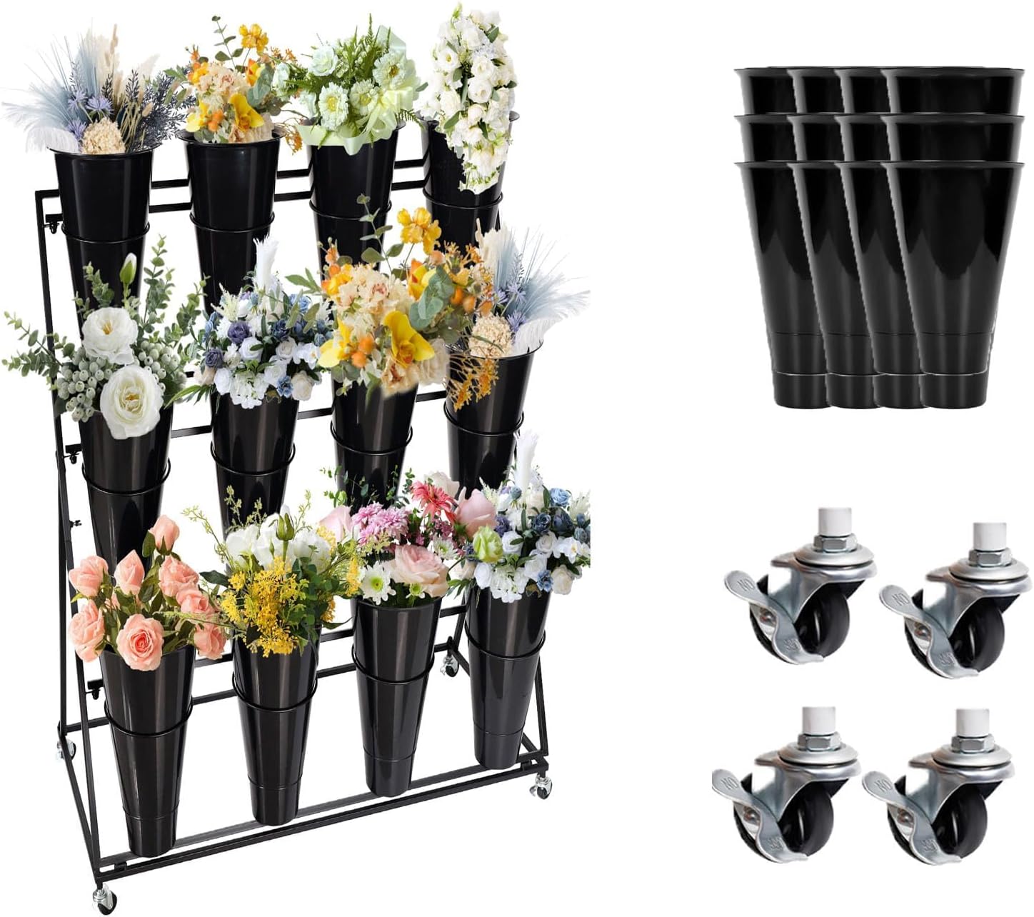 3 Tier Flower Display Stand,Metal Flower Display Rack with 12pcs Flower ...