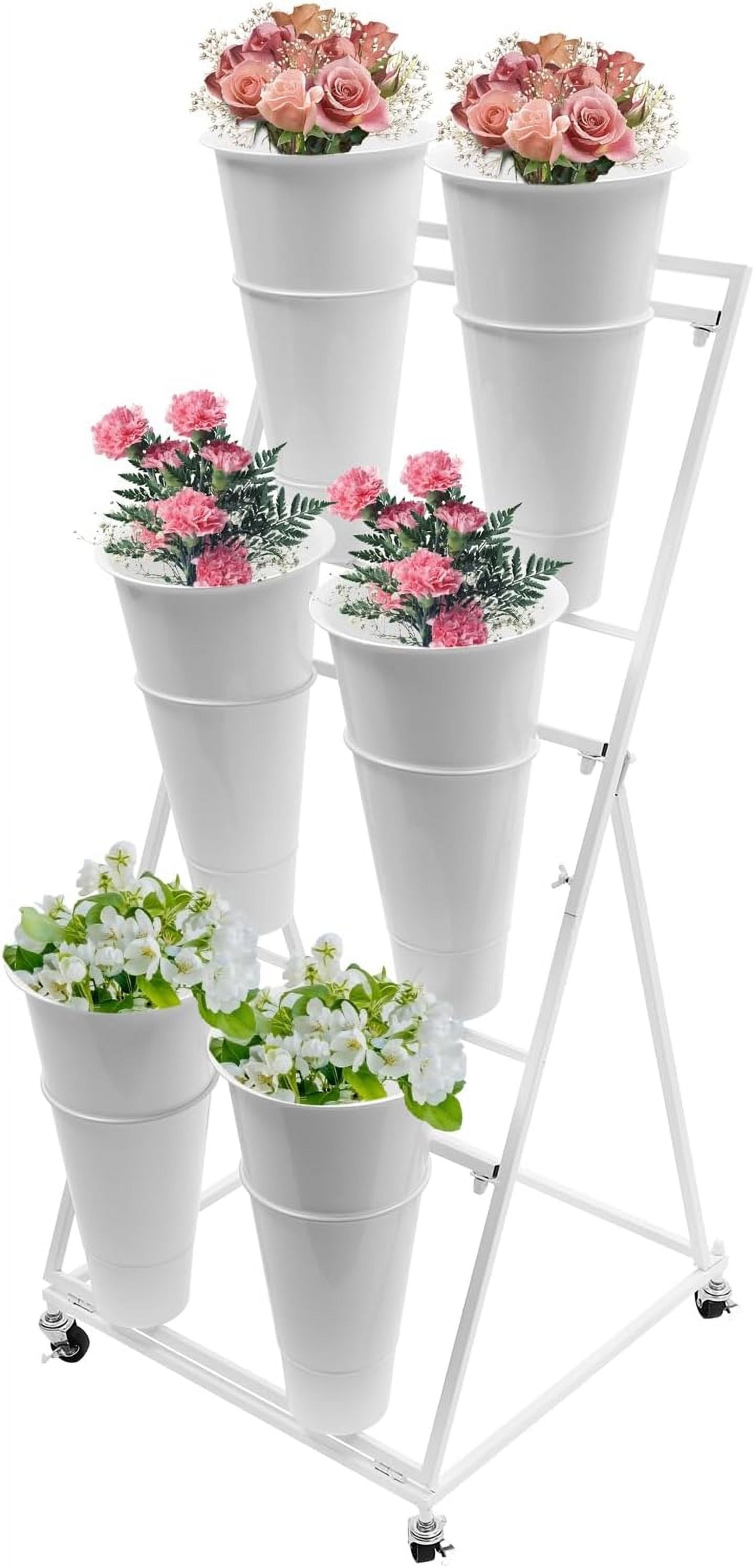 3-Tier Flower Display Stand, Stand with 6PCS Buckets Flower Holder ...