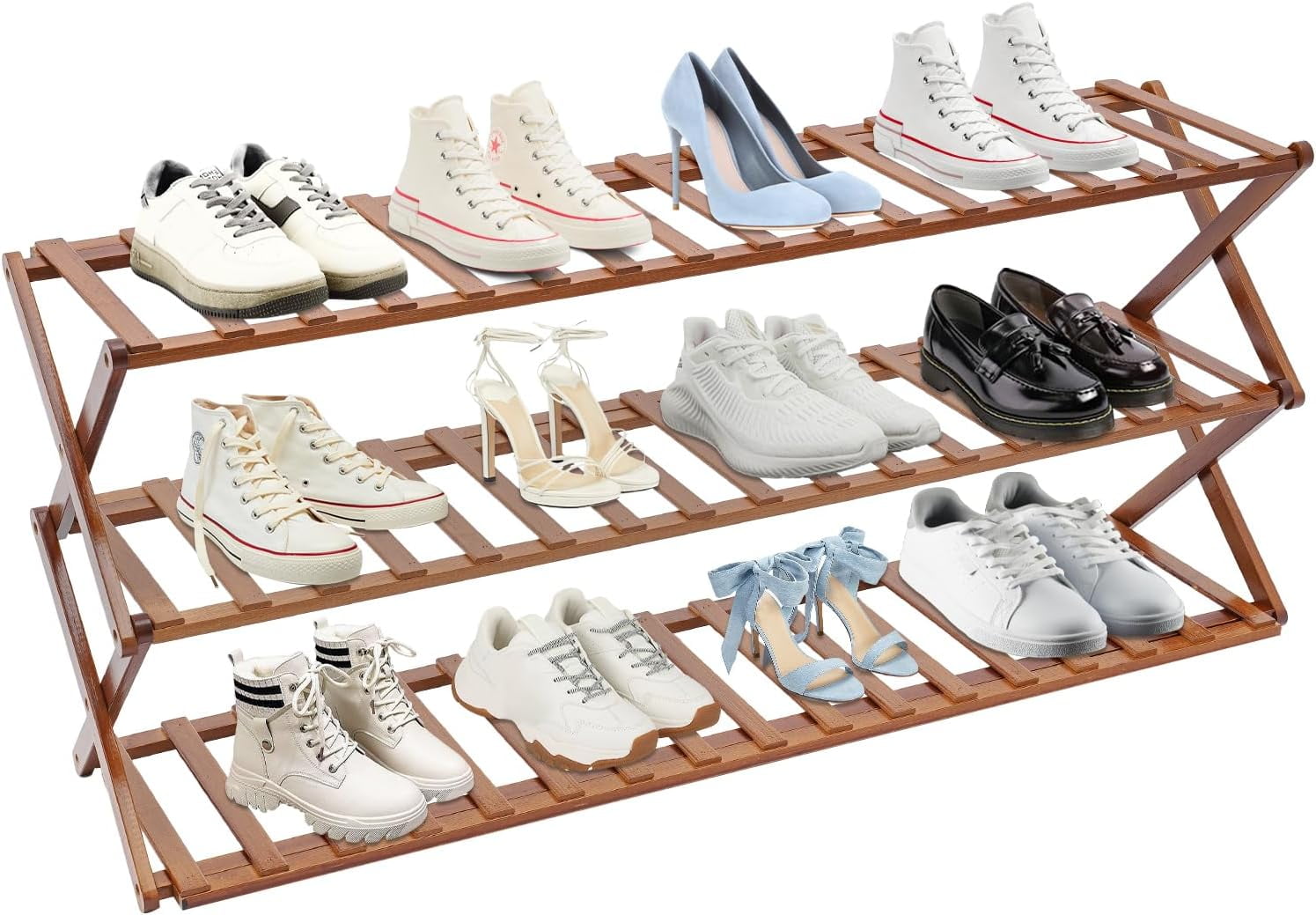 3-Tier Foldable Bamboo Shoe Rack，39 Inch Free Standing Shoe Racks ...