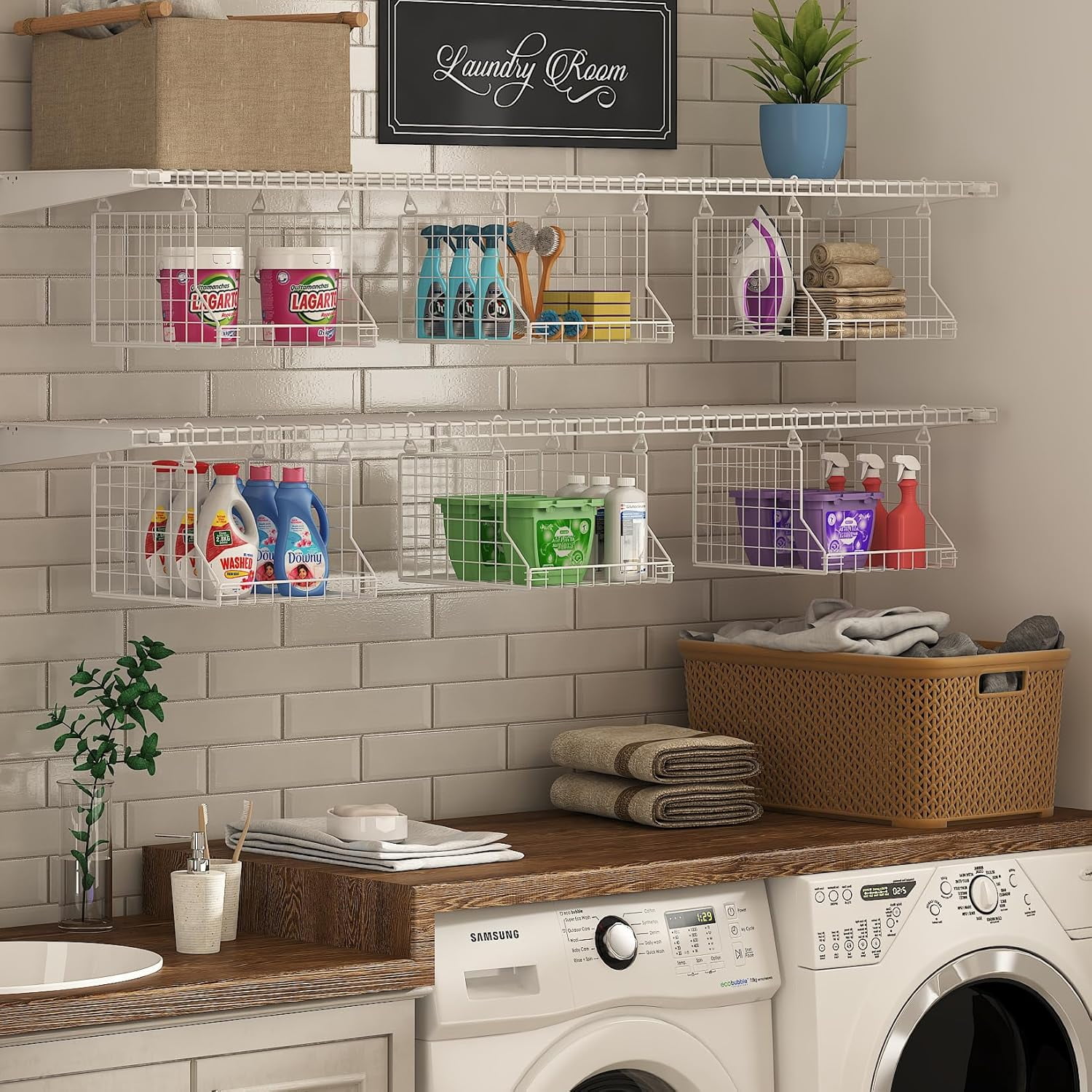 3-Tier Foldable Laundry Basket Organizer with Rotating Hooks - Space ...