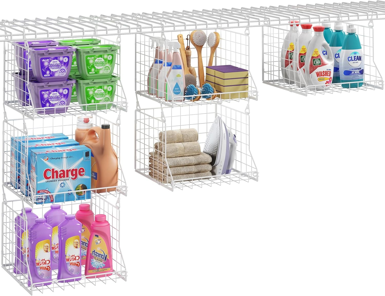 3-Tier Foldable Laundry Basket Organizer with Rotating Hooks - Space ...