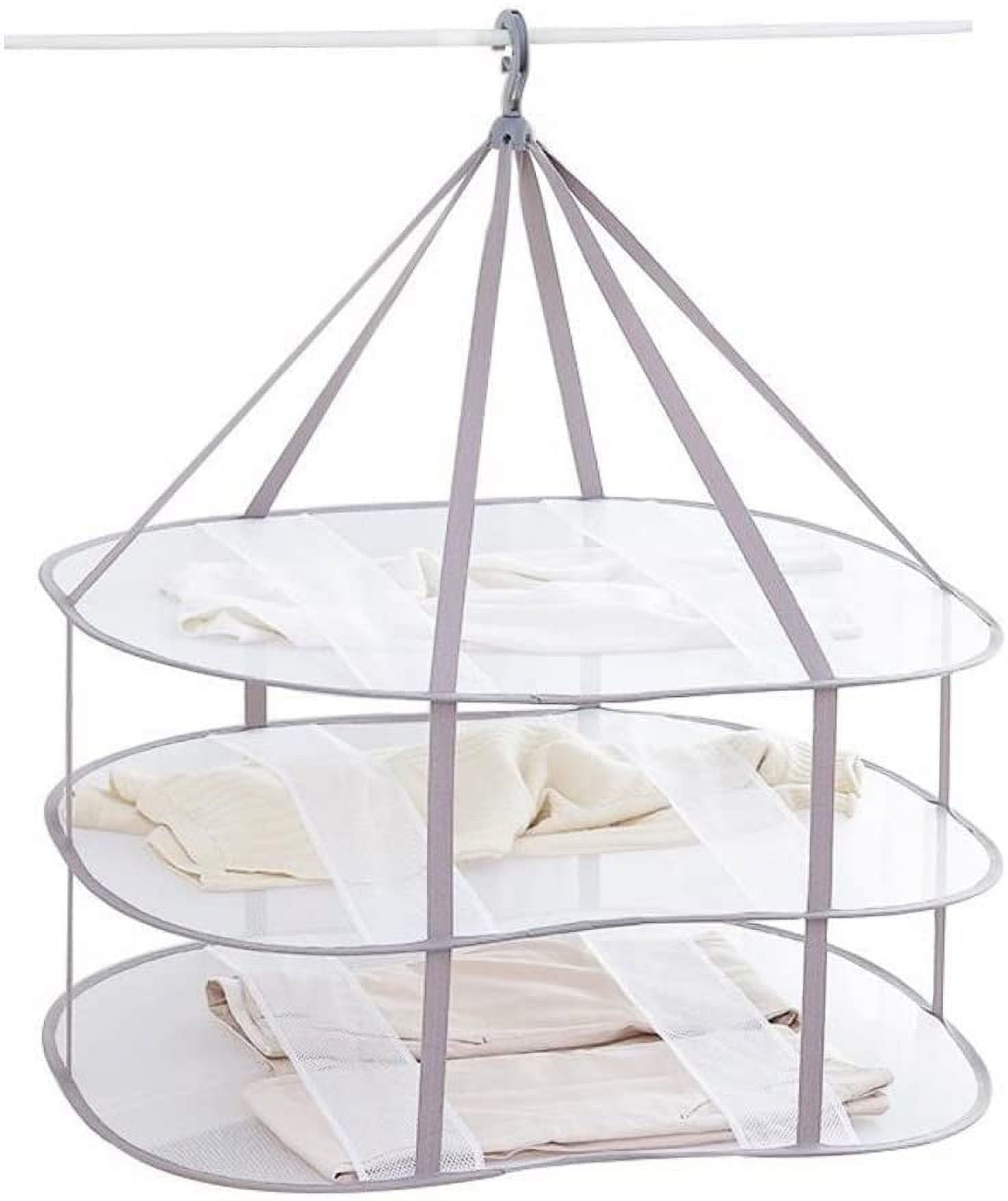 3-Tier Foldable Mesh Clothes Hanging Dryer Rack, Large Sweater Drying ...