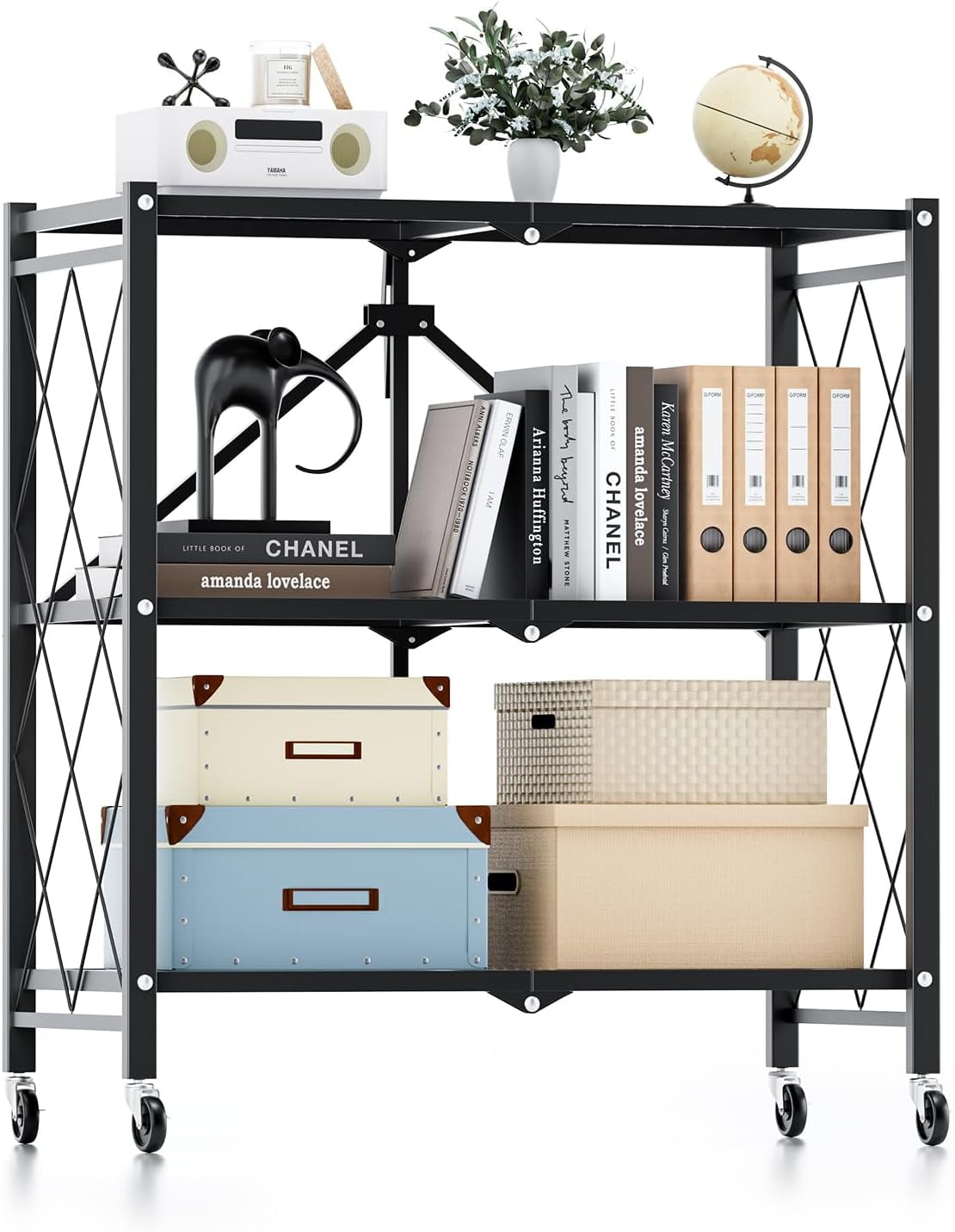 3-Tier Foldable Metal Rack, 27.95" D x 13.39" W x 33.85" H Storage ...