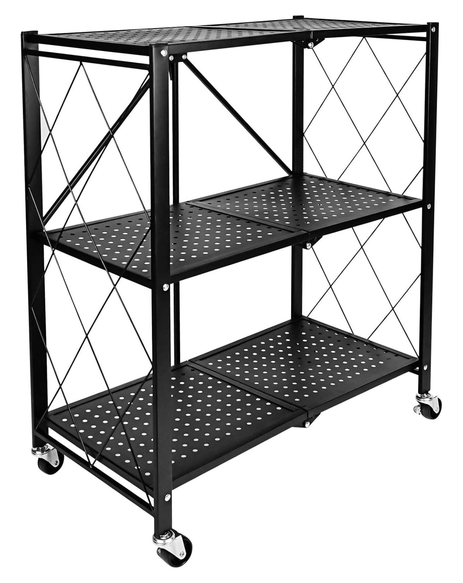 3-Tier Foldable Metal Rack, 27.95" D x 13.39" W x 33.85" H Storage ...