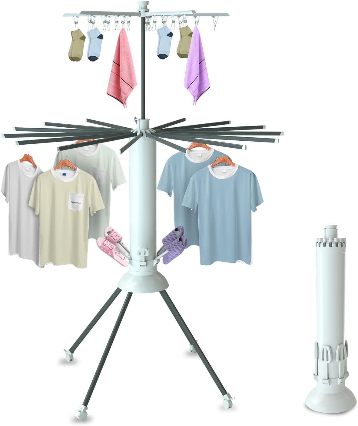 3 Tier Foldable Portable Laundry Drying Rack with 4 Pulleys, Made of ...