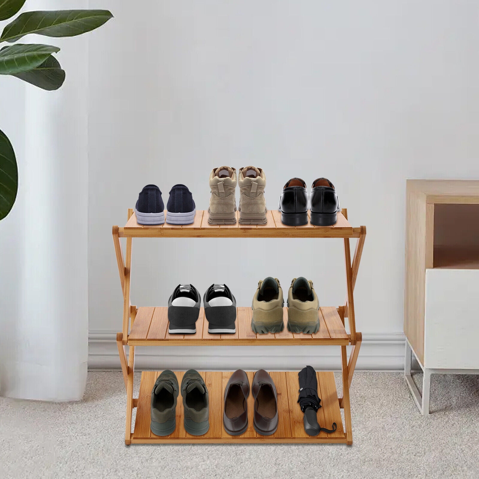 3-Tier Foldable Rectangle Shoe Rack Indoor/Outdoor Picnic Table Storage ...