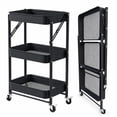 3 Tier Foldable Rolling Cart with Wheels, Portable Metal No Assembly ...