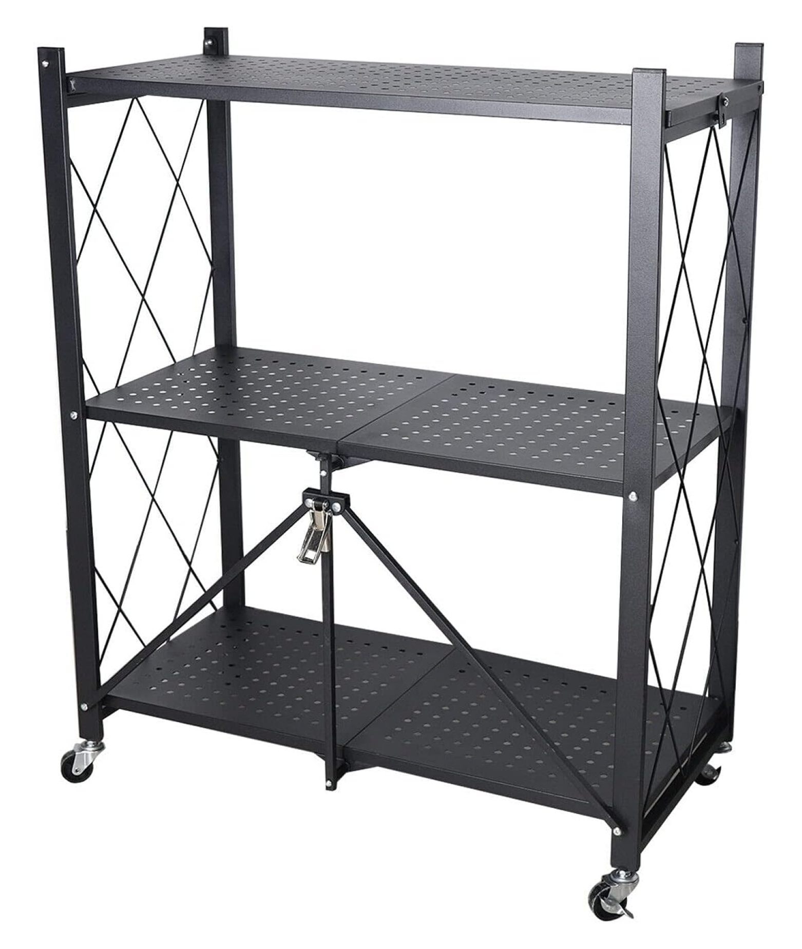 3-Tier Foldable Rolling Trolley Cart,Kitchen Rack Microwave Cart ...