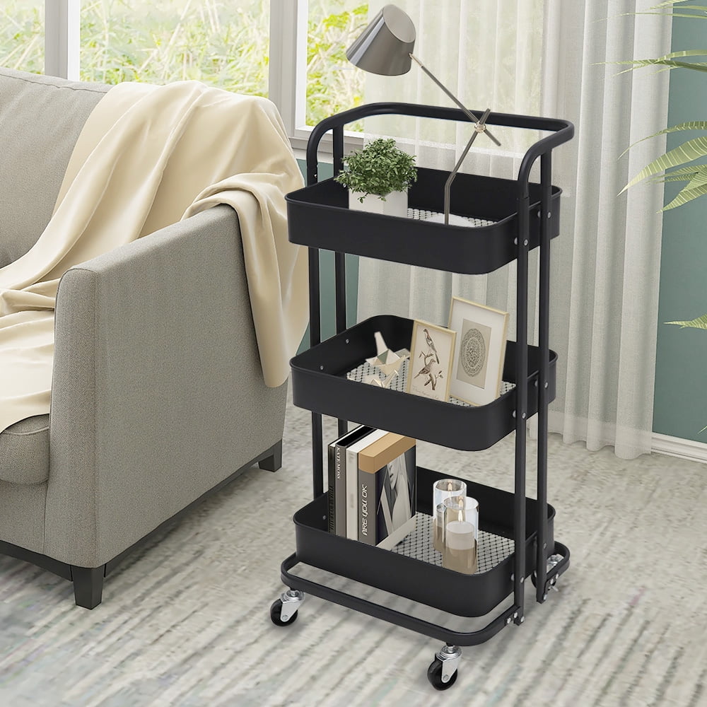 3 Tier Foldable Rolling Utility Cart-Black - Walmart.com