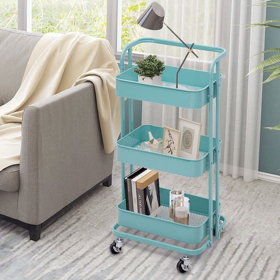 Teal 3 Tier Foldable Rolling Utility Cart - Walmart.com