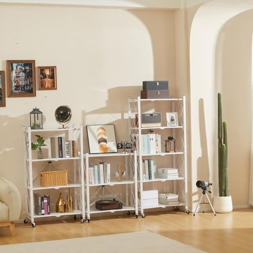 3 Tier Foldable Stable&Durbale Storage Shelf with Wheels, Large ...