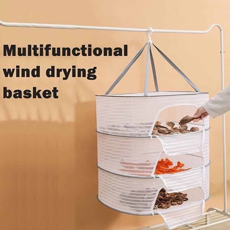3-Tier Foldable Storage Basket with Mesh Cover - Lightweight Organizer ...