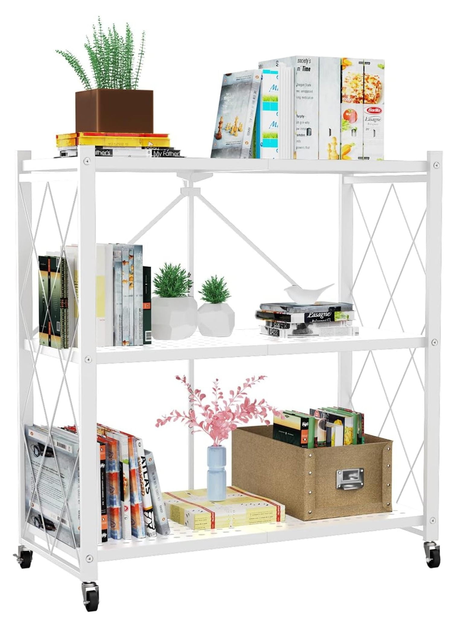 Customer reviews for 3-Tier Foldable Storage Shelf with Wheels - Metal ...